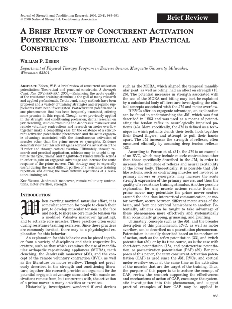 A Brief Review of Concurrent Activation Potentiation - Theoretical and ...