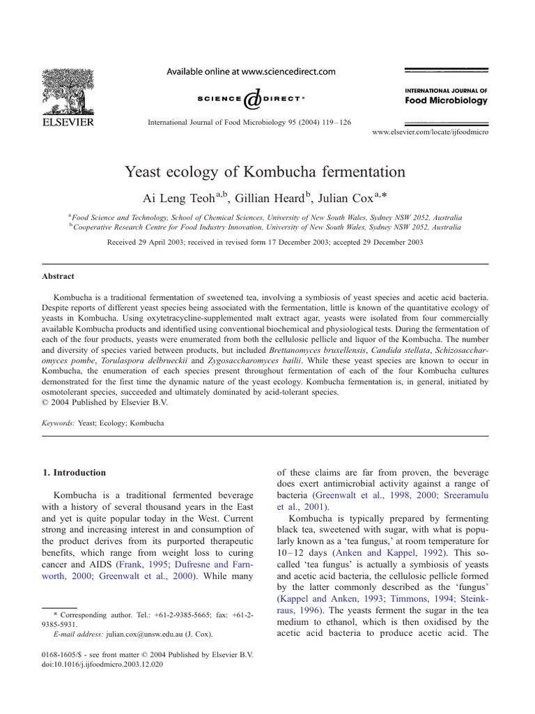 (2003) Yeast Ecology of Kombucha Fermentation | PDF | Yeast | Fermentation