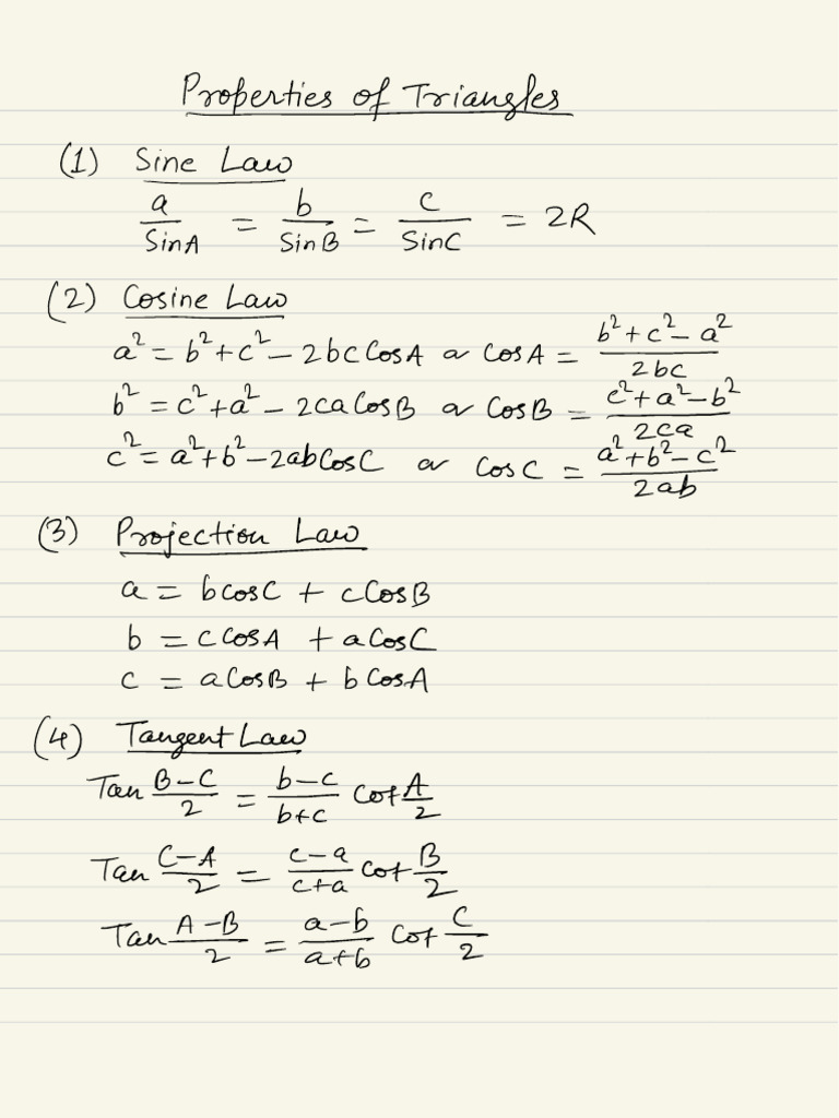 Properties and Formulas of Triangles | PDF | Trigonometric Functions ...