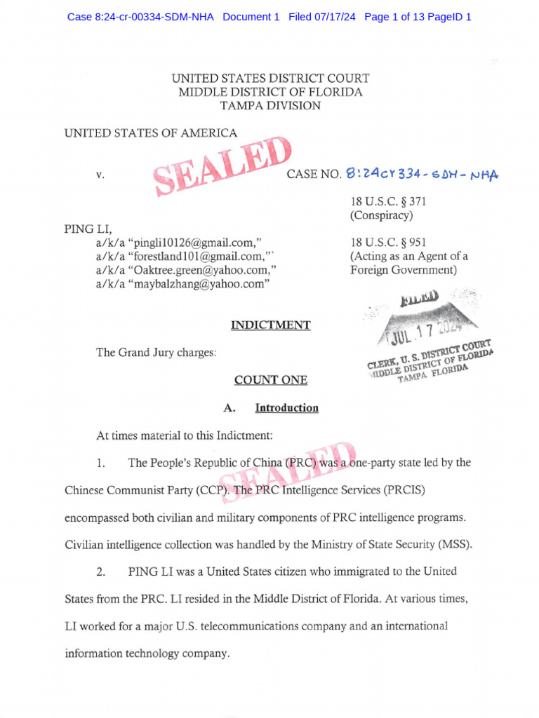Ping Li indictment | PDF