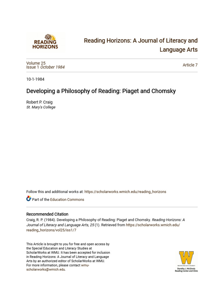 Developing A Philosophy of Reading - Piaget and Chomsky | PDF ...