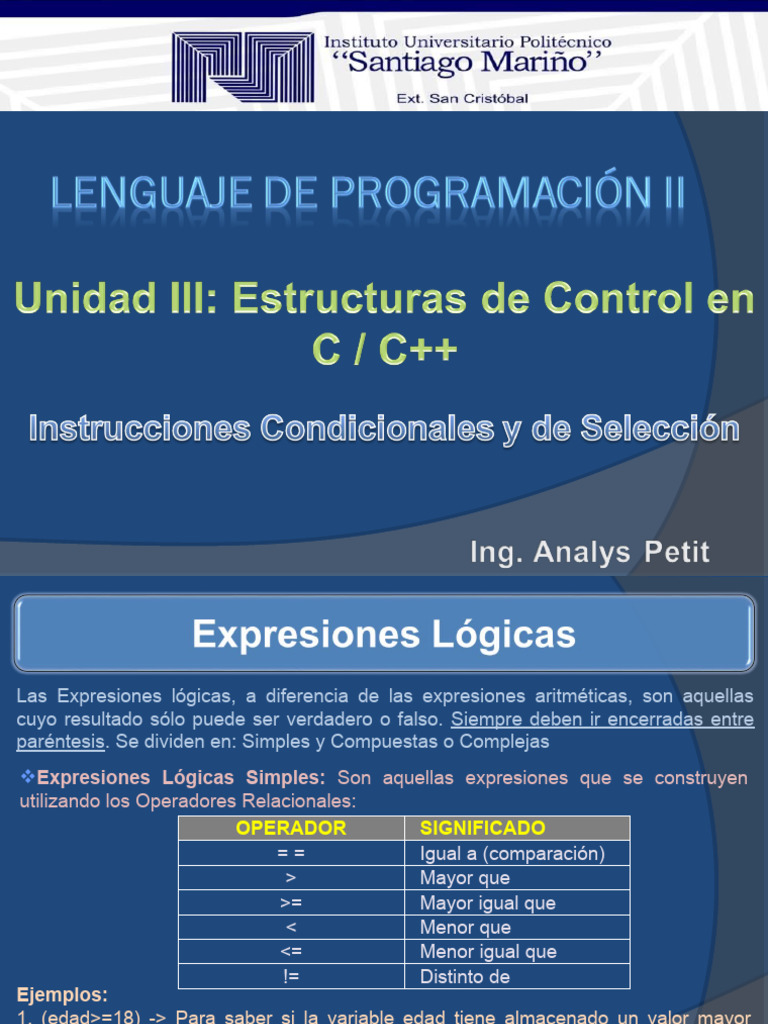 Estructuras de Control en C - LP1 Unidad II | PDF | Programa de ...