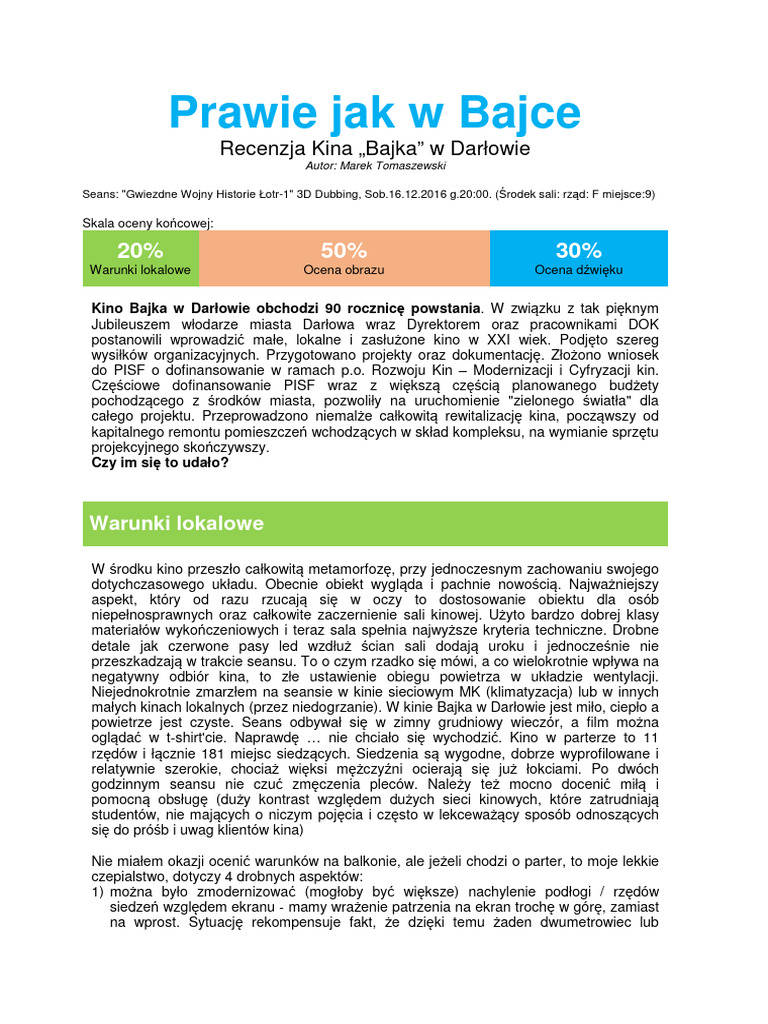 Recenzja Kina Bajka Darłowo | PDF