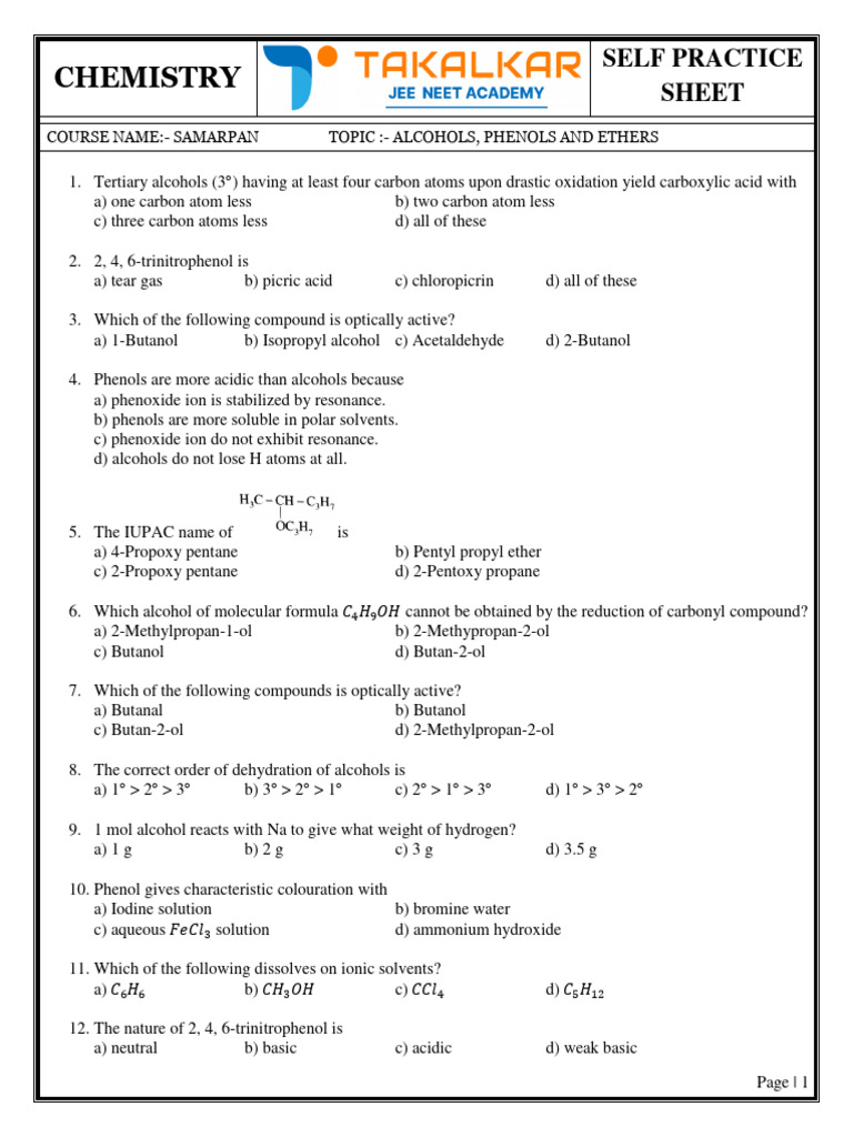 Alcohols, Phenols and Ethers | PDF | Ether | Ethanol