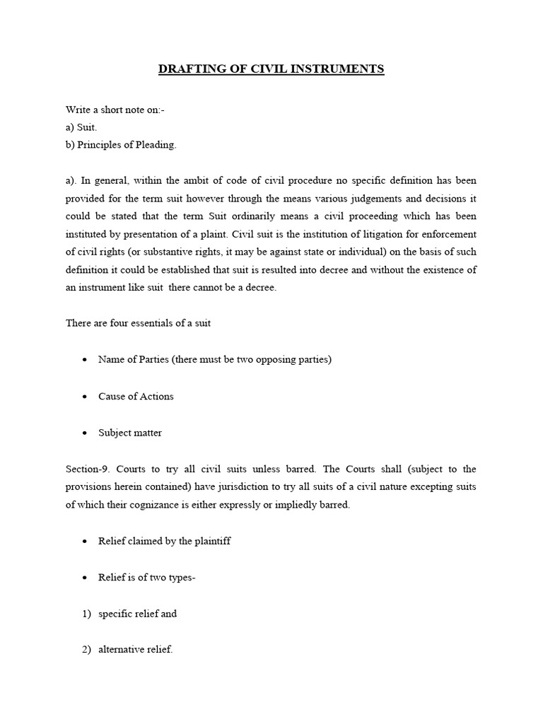 Drafting of Civil Instruments | PDF | Lawsuit | Pleading