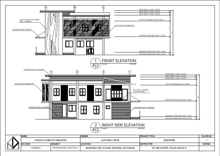 Front Elevation 1 A2: Name Owner Project Title Plate No | PDF | Materials | Architectural Elements