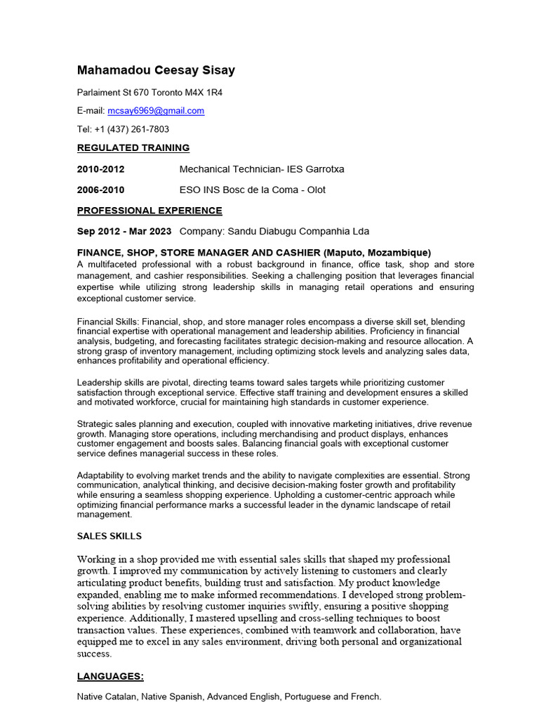Shop Resume | PDF | Retail | Sales