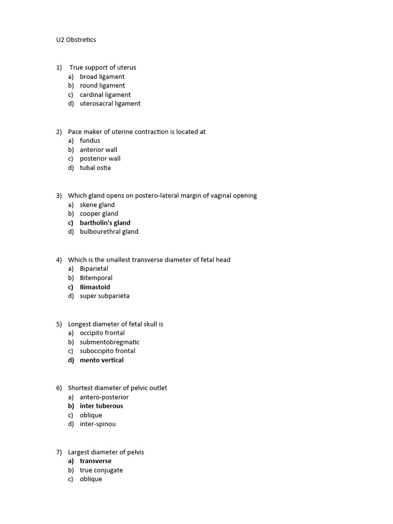 Obstetrics Exam Questions | PDF | Childbirth | Pregnancy