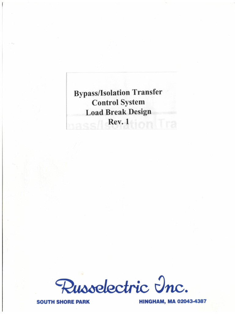 Bypass Isolation Transfer Control System Load Break Design | PDF