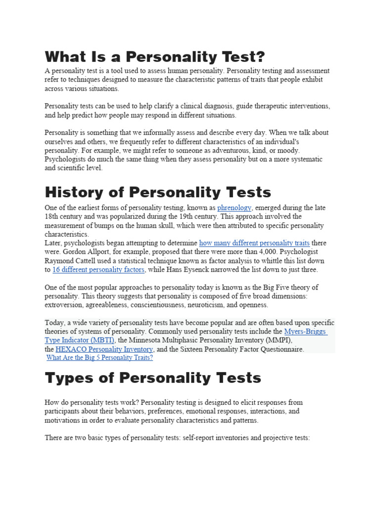 What Is A Personality Test | PDF | Self Report Study | Mental Disorder