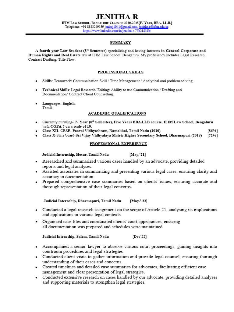 final jenita resume | PDF | Advocate | Lawyer