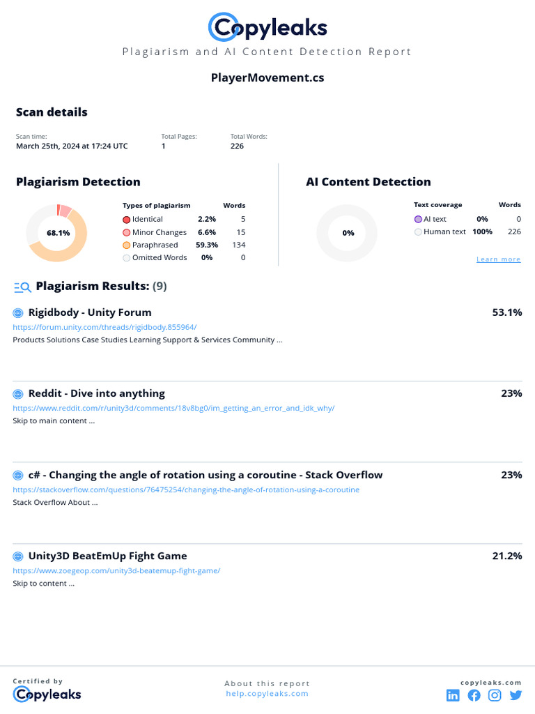 PlayerMovement.cs - report | PDF | Computing