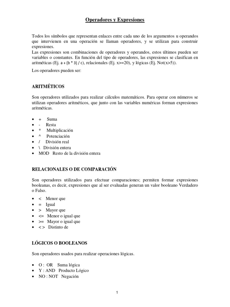 Operadores_ExpresionesYEstructurasCondicionales | PDF | Álgebra de ...