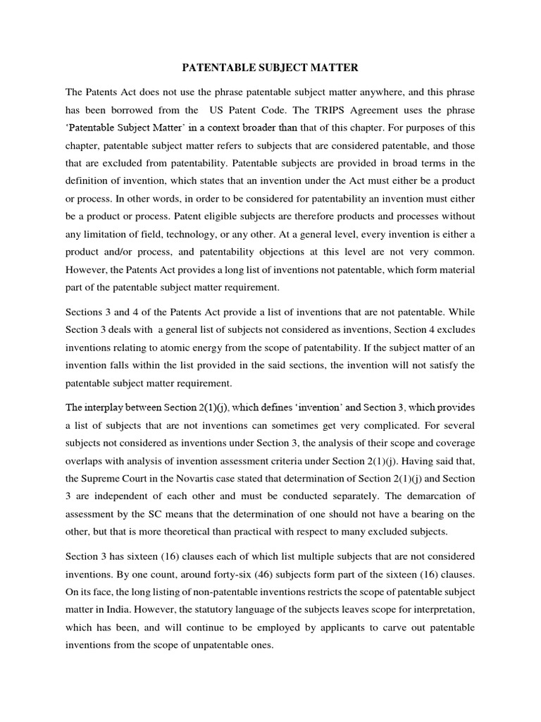 Patentable Subject Matter | PDF | Patent Law | Intellectual Property Law