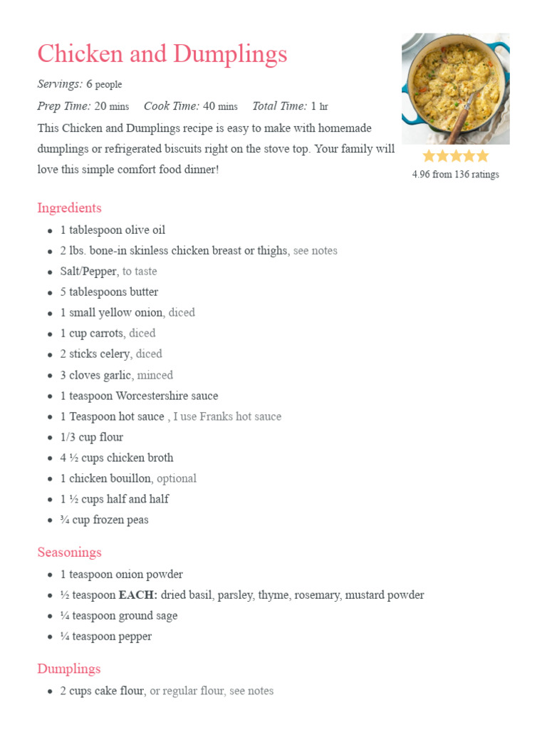 Chicken and Dumplings - The Cozy Cook | PDF | Dumpling | Teaspoon
