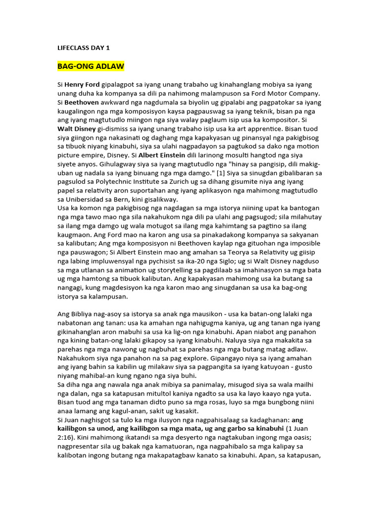 LIFECLASS DAY 1 Bisaya | PDF LIFECLASS DAY 1 Bisaya | PDF