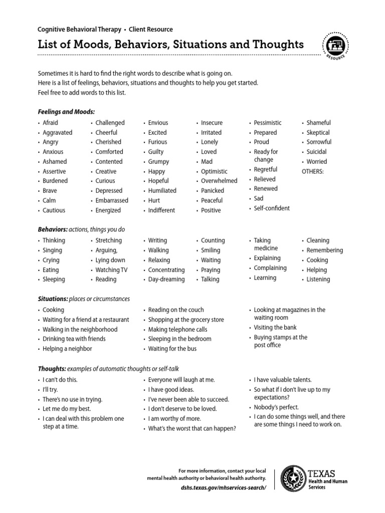 List of Moods | PDF | Mood (Psychology) | Mental Health