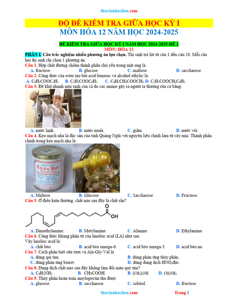 thuvienhoclieu.com-Bo-de-kiem-tra-giua-HK1-Hoa-12-nam-24-25 | PDF
