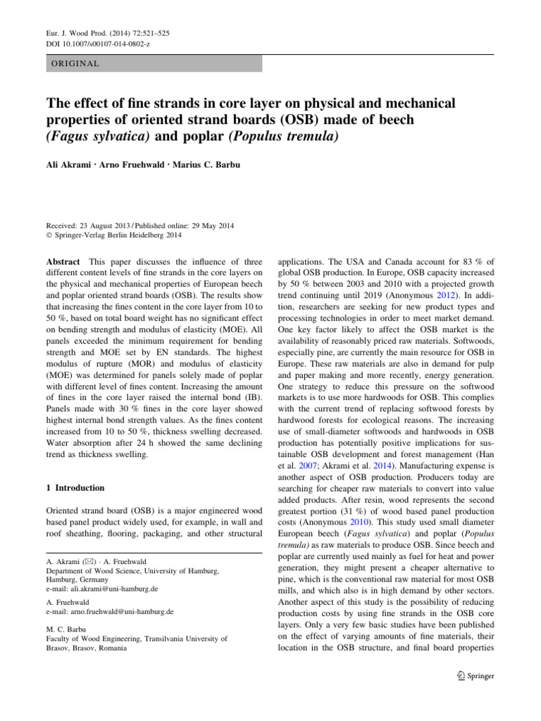 2014 The Effect of Fine Strands in Core Layer On Physical and ...