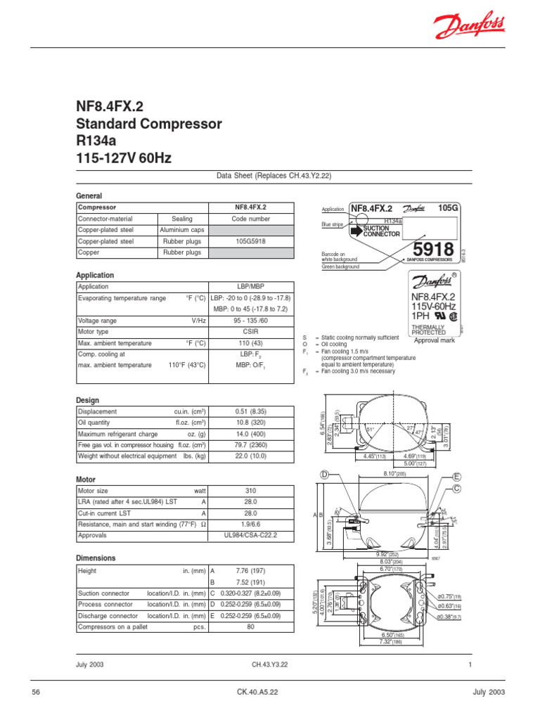 NF8.4FX.2 Standard Compressor R134a 115-127V 60Hz: General | PDF ...