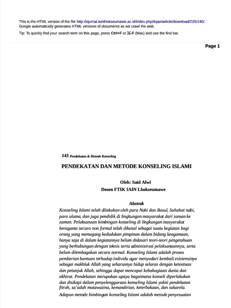 Pendekatan Dan Metode Konseling Islami Pendekatan Dan Metode Konseling ...