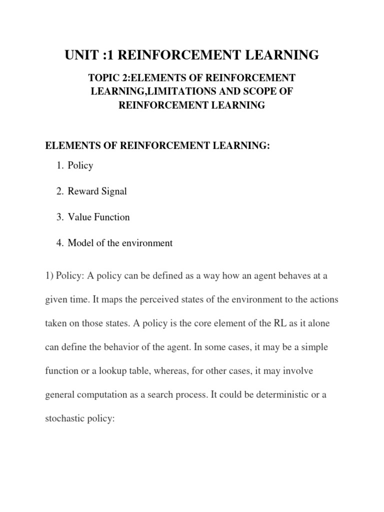 Unit:1 Reinforcement Learning | PDF | Applied Mathematics | Artificial Intelligence