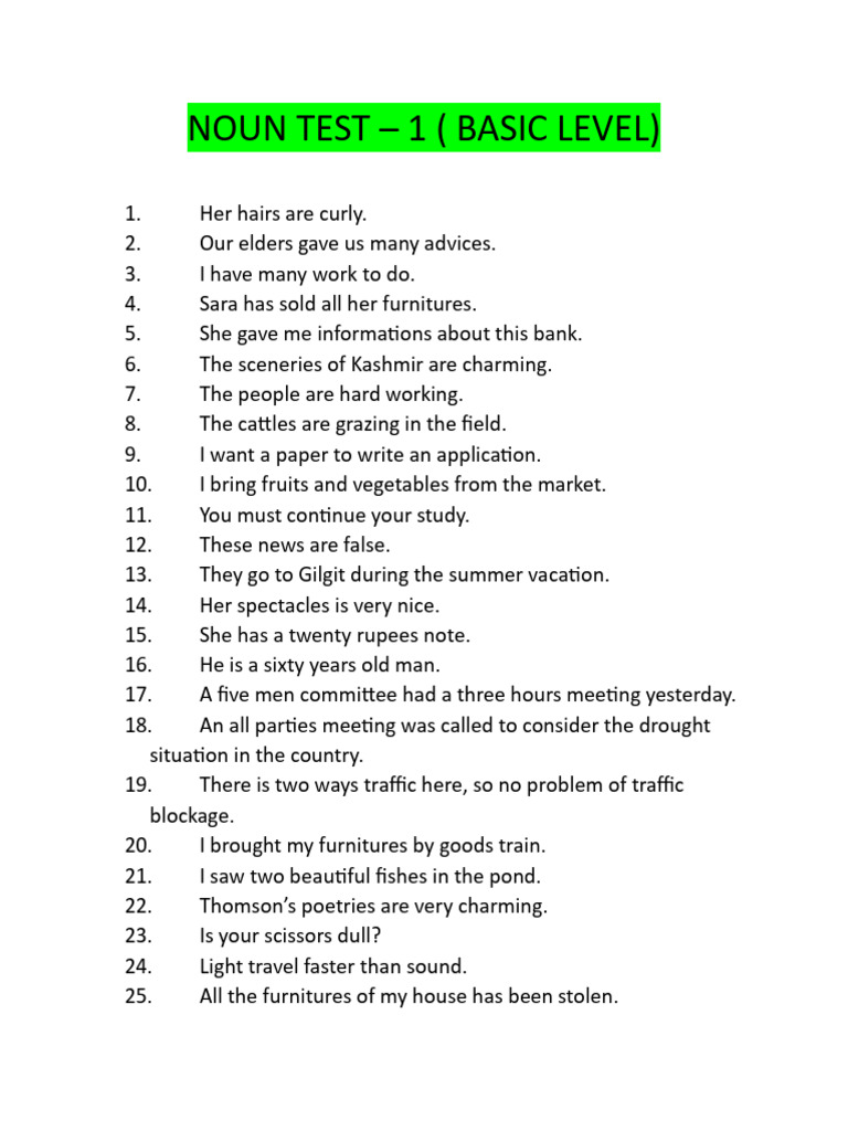 NOUN TEST 1 ( BASIC LEVEL) | PDF