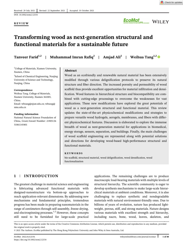 EcoMat - 2021 - Farid - Transforming Wood As Next Generation Structural and Functional Materials ...