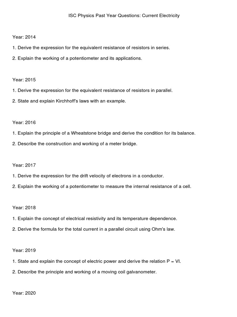 ISC_Physics_Current_Electricity_Questions | PDF