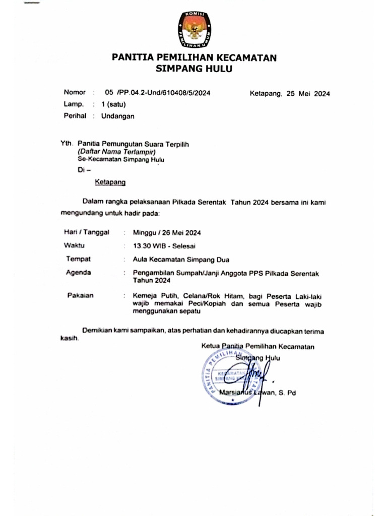 Contoh Undangan Pelantikan PPS | PDF