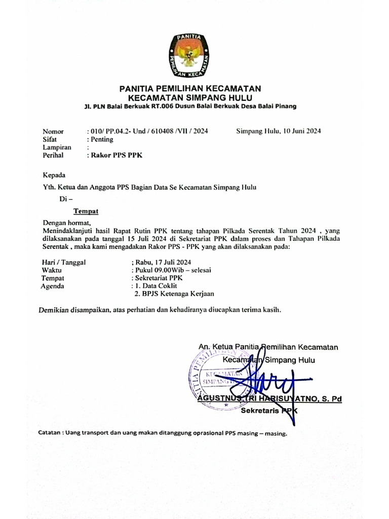 Contoh Undangan Rakor Coklit | PDF