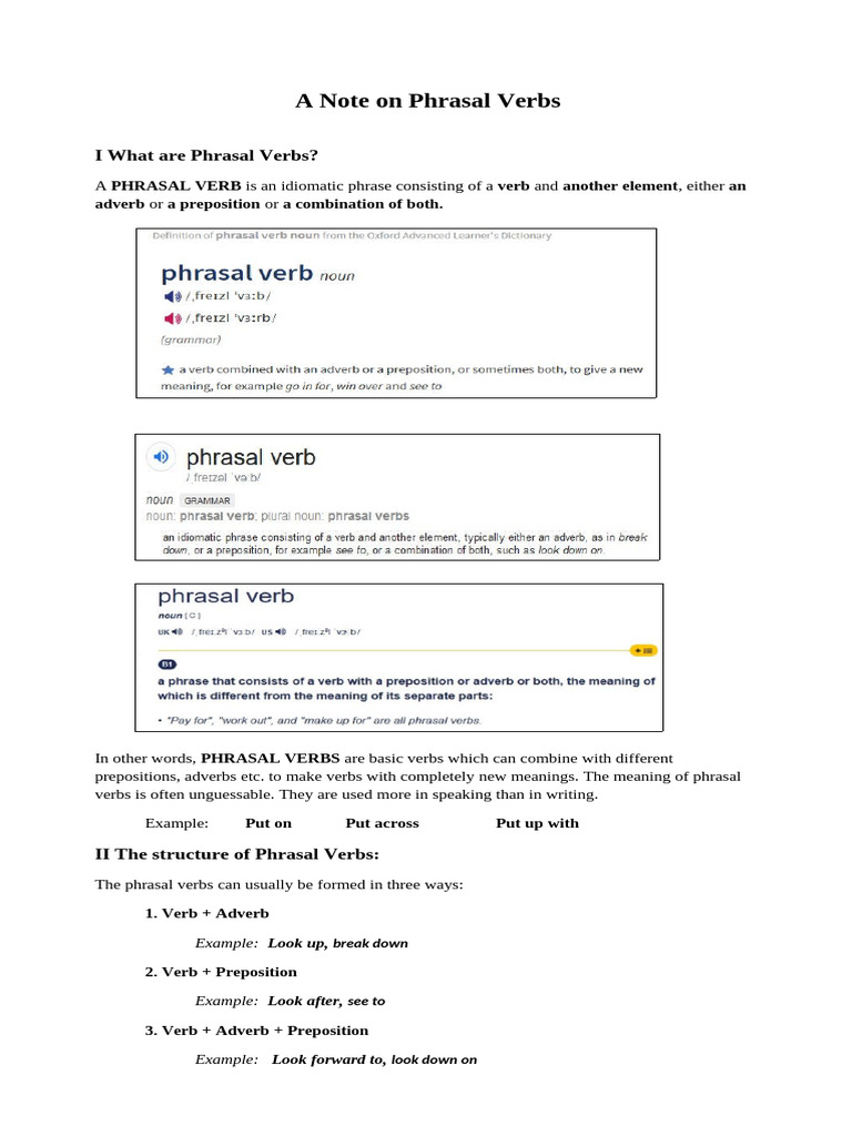 A Note On Phrasal Verbs | PDF | Verb | Preposition And Postposition