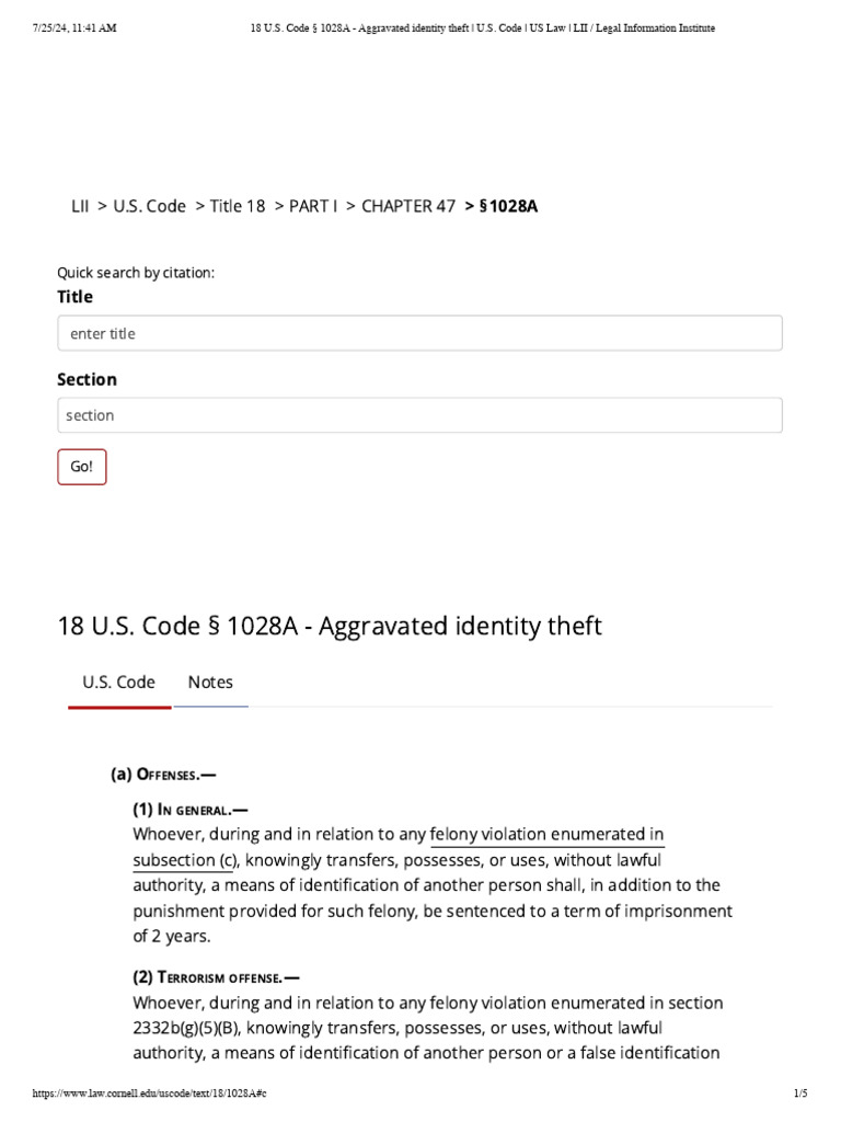 18 U.S. Code 1028A - Aggravated Identity Theft - U.S. Code - US Law ...