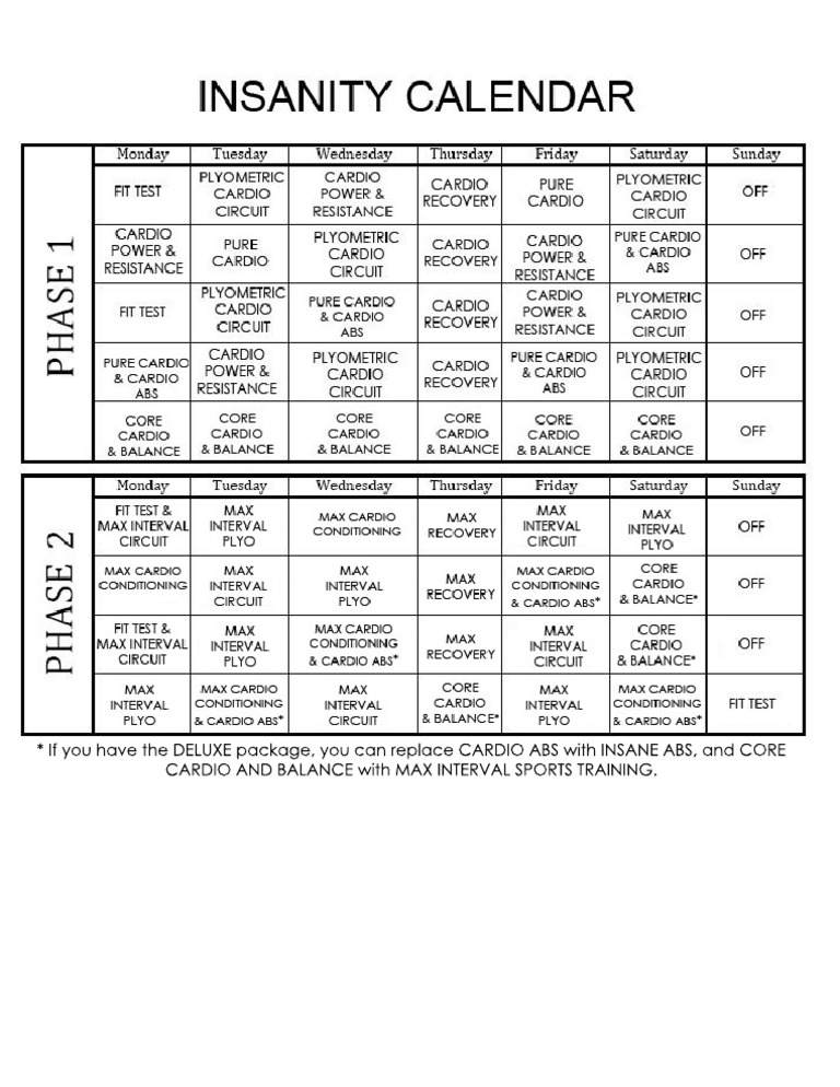 Insanity Calendar | PDF