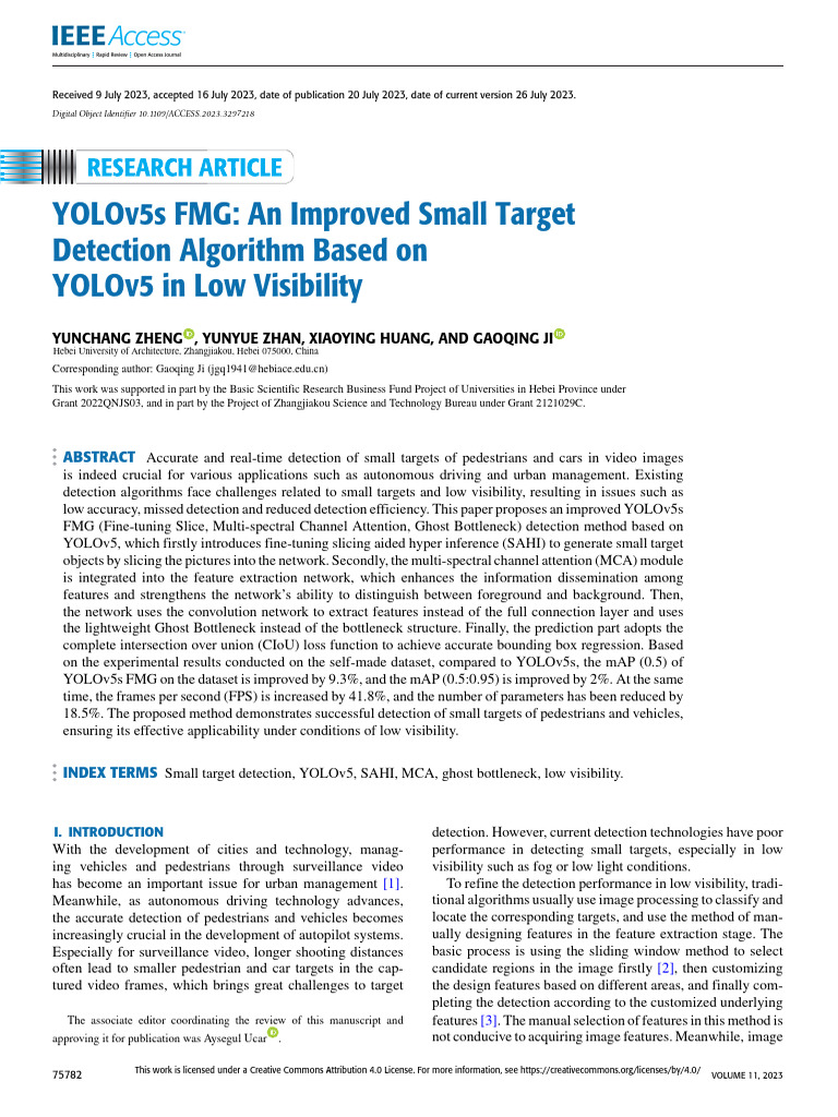 YOLOv5s FMG An Improved Small Target Detection Algorithm Based On YOLOv5 in Low Visibility | PDF ...