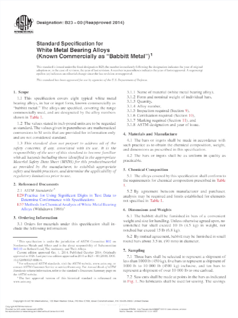 Astm B23-2000 | PDF