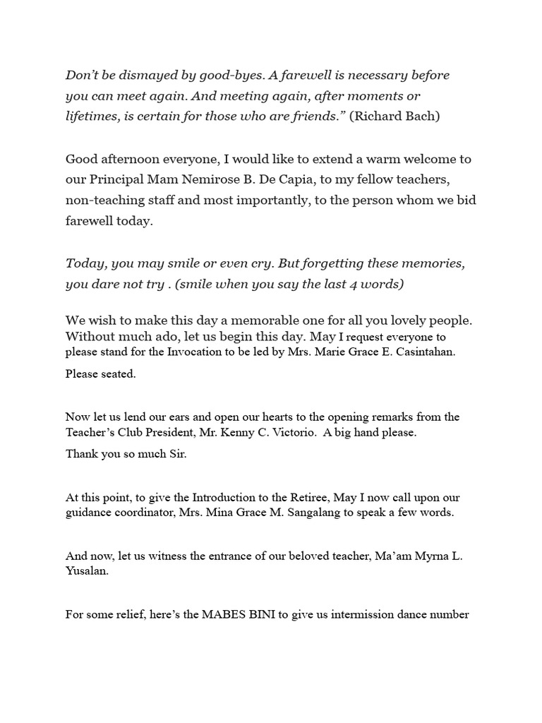 Despedida Script Tagalog For Retirees | PDF | Gratitude