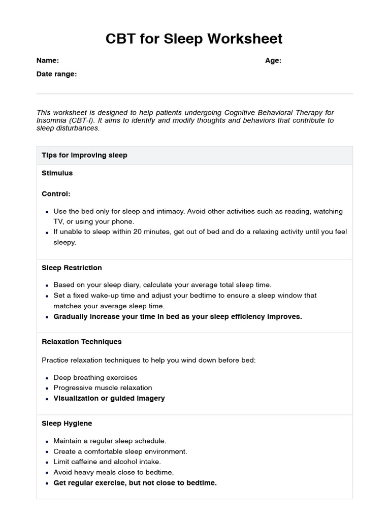 CBT For Sleep Worksheet | PDF | Human Diseases And Disorders | Physiology