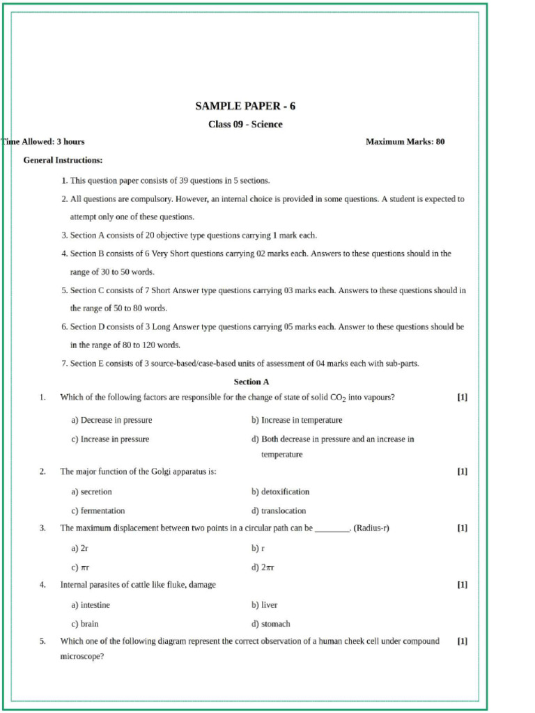 Sample Paper class 9 (2) | PDF