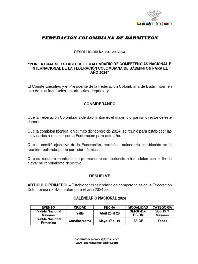 Resolucion 010 - 2024 Calendario 2024 | PDF | Gobierno