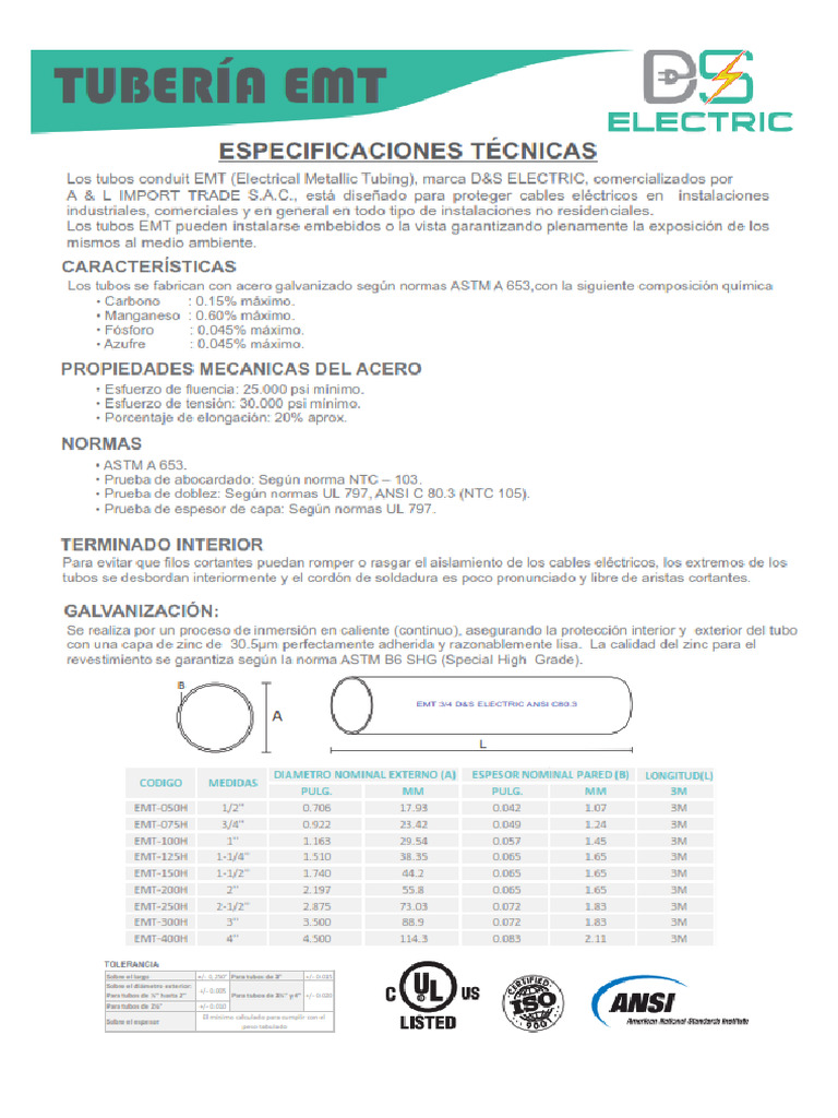 Tuberias Emt D&S | PDF