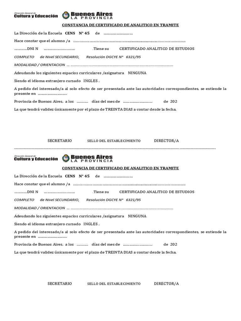 Constancia de Certificado de Analitico en Tramite | PDF