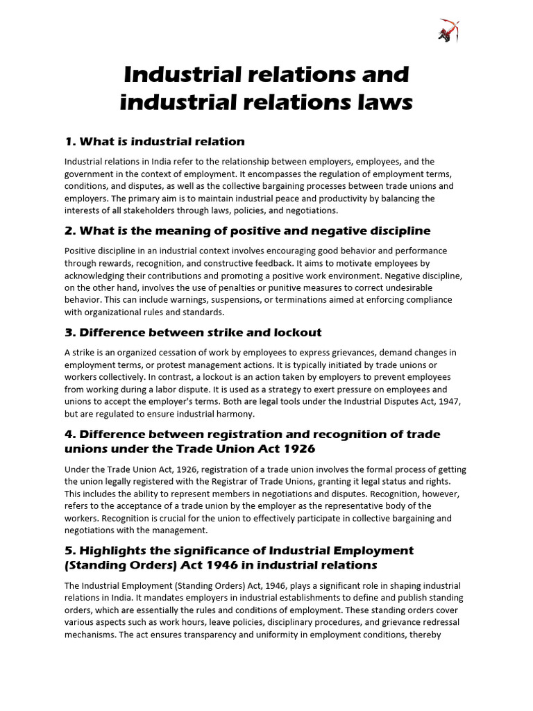 Industrial Relations and Industrial Relations Laws | PDF | Employment ...
