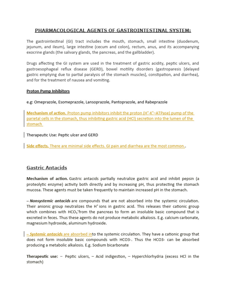 Pharmacological Agents of Gastrointestinal System | PDF | Stomach ...