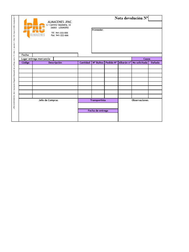 EEA PLA Nota Devolucion | PDF | Gestión de la cadena de suministro | Business