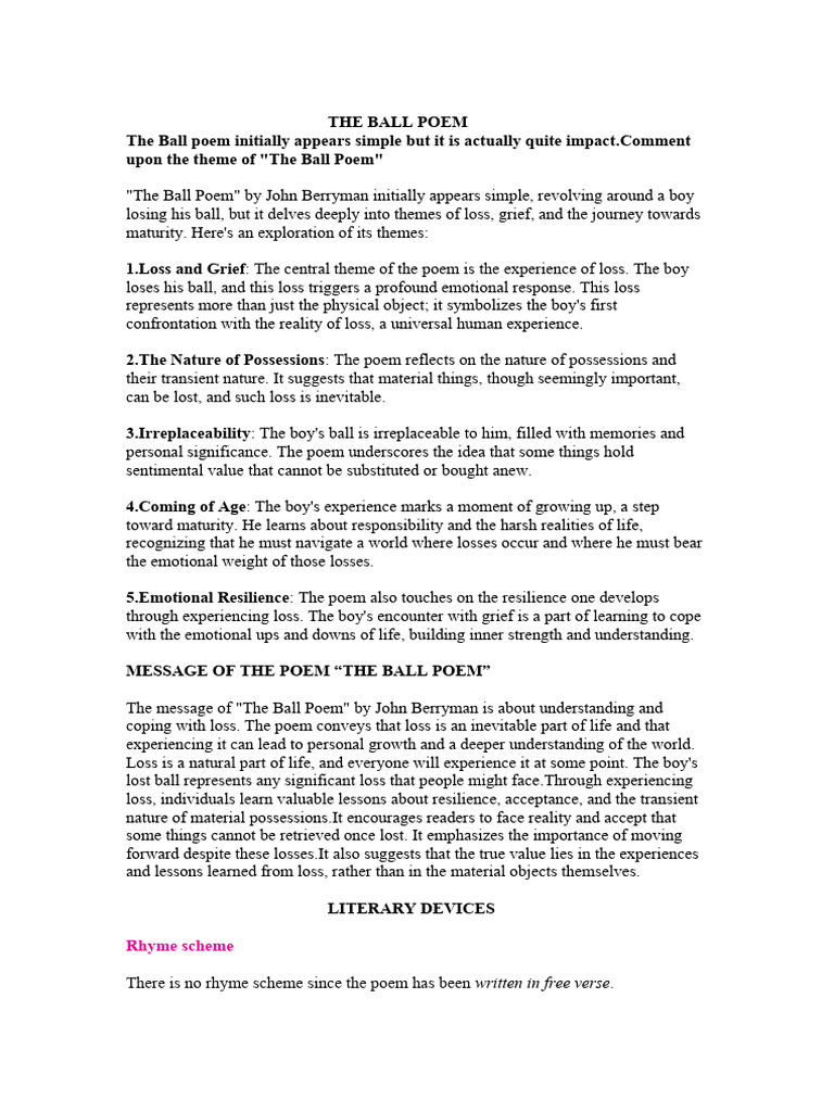 The Ball Poem | PDF | Poetry | Metaphor