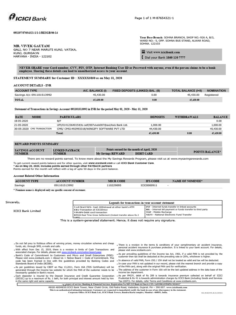 bank sample statement | Download Free PDF | Banks | Money