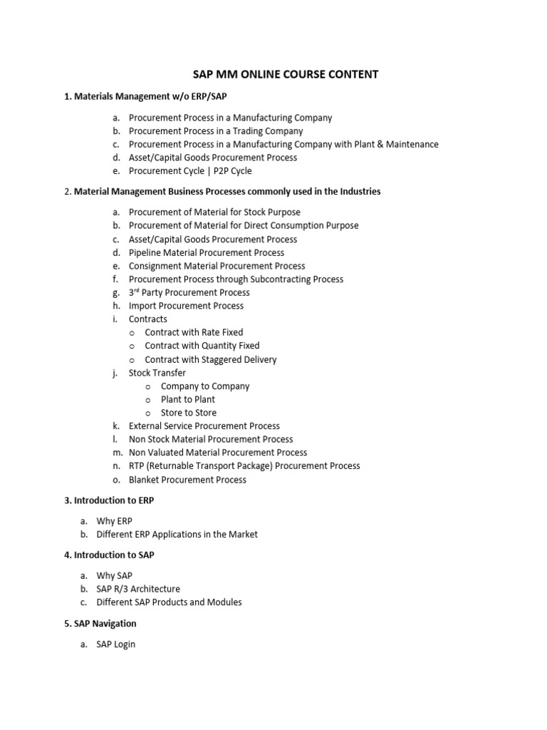 Sap MM Online Course Content | PDF | Procurement | Enterprise Resource ... Sap MM Online Course Content | PDF | Procurement | Enterprise Resource ...