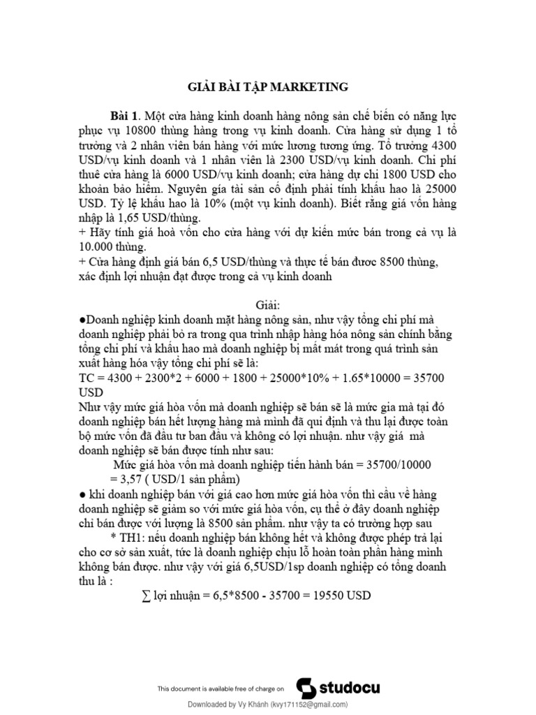 Bai Tap Gia CA Marketing Co Loi Giai 2 12 | PDF