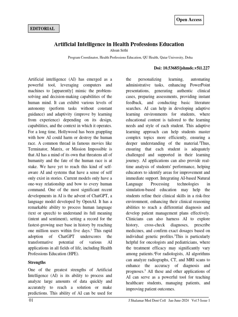 Artificial Intelligence in Health Professions Education | PDF ...